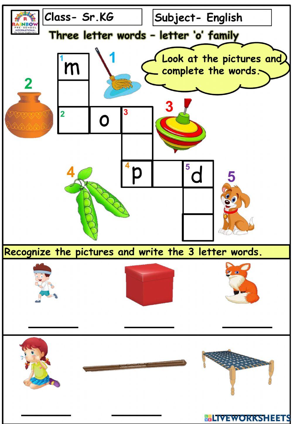 Three letter words - Letter 'o' family online exercise for | Live ...