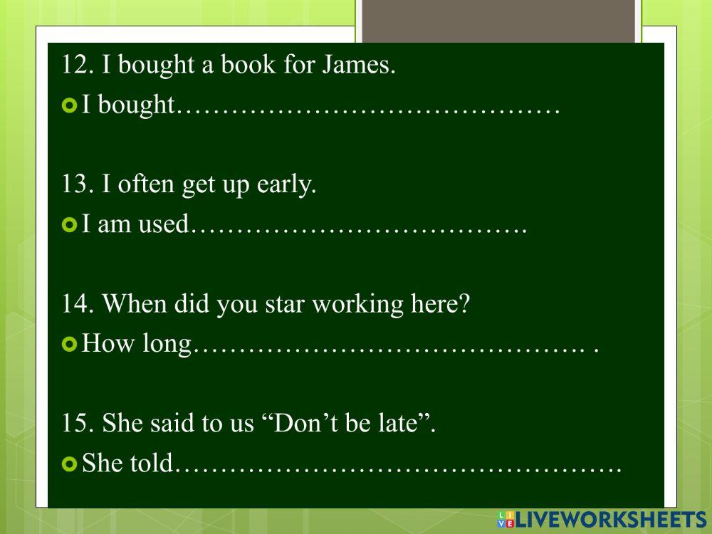 Sentence transformation no 1 worksheet | Live Worksheets