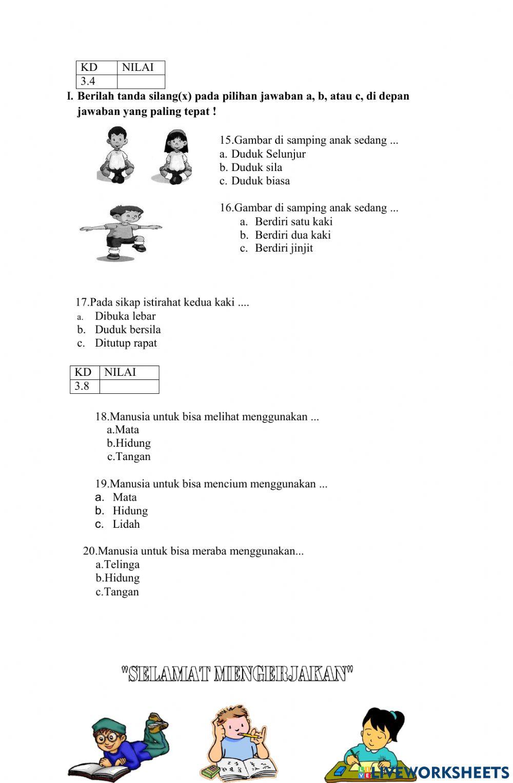 Pas pjok kls 2 worksheet | Live Worksheets