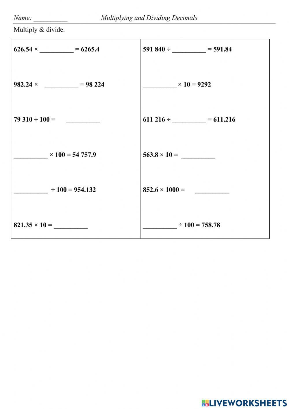 Divide Mix online exercise for | Live Worksheets