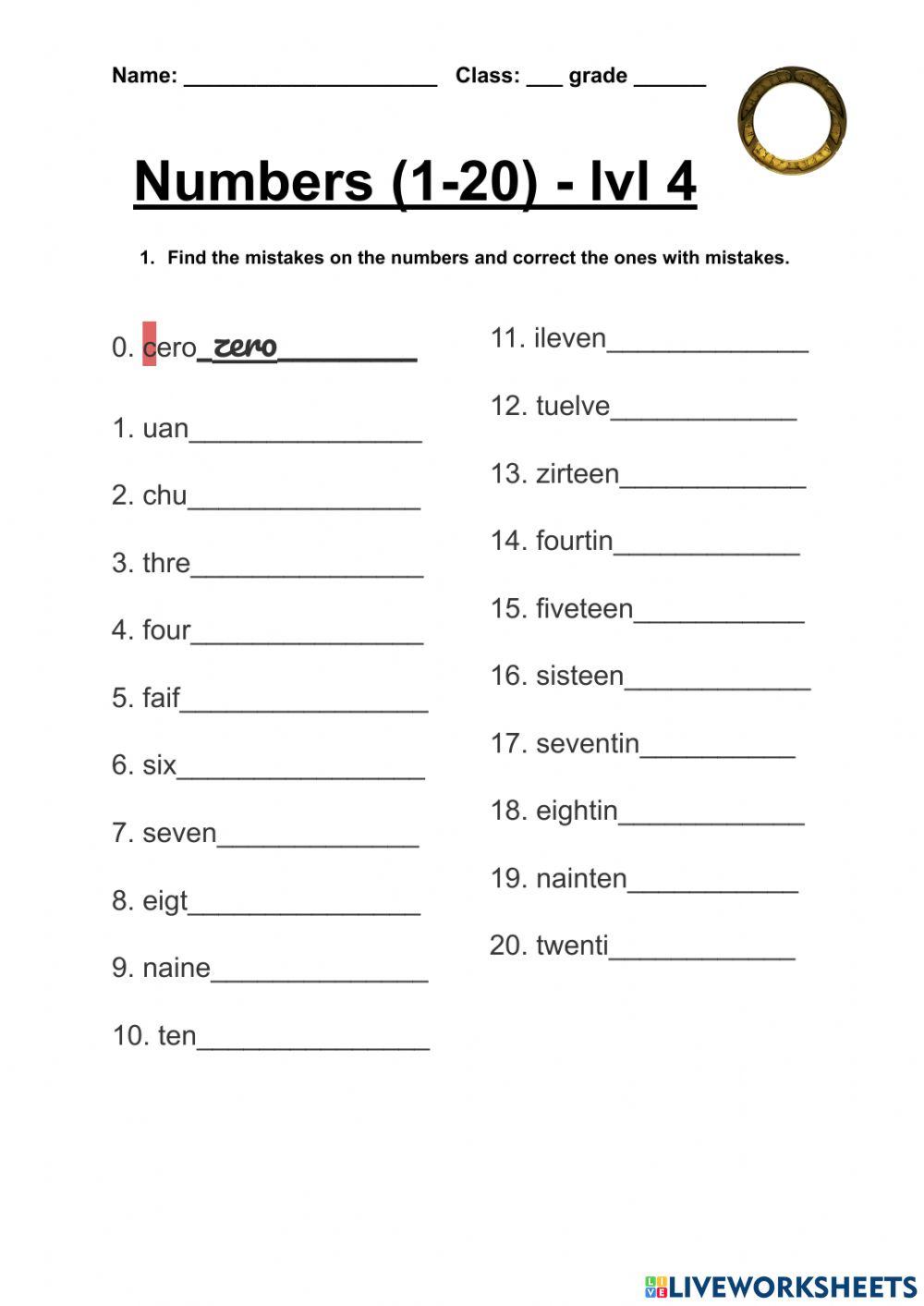 Numbers (1-20) - lvl 4 2229 | ITmarc | Live Worksheets