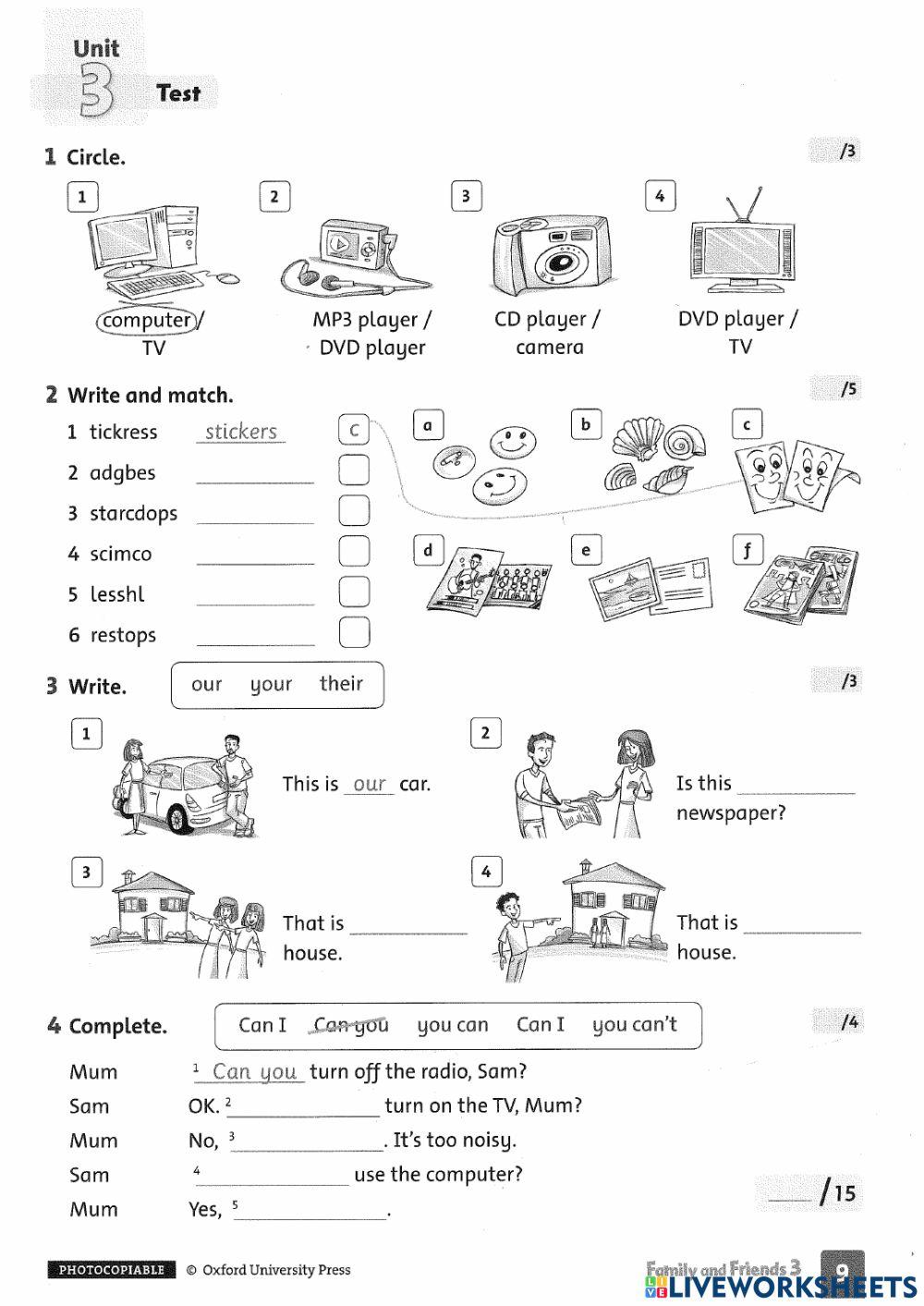 English Smart 3 Ff Minitest Unit 3 Online Exercise For Live Worksheets