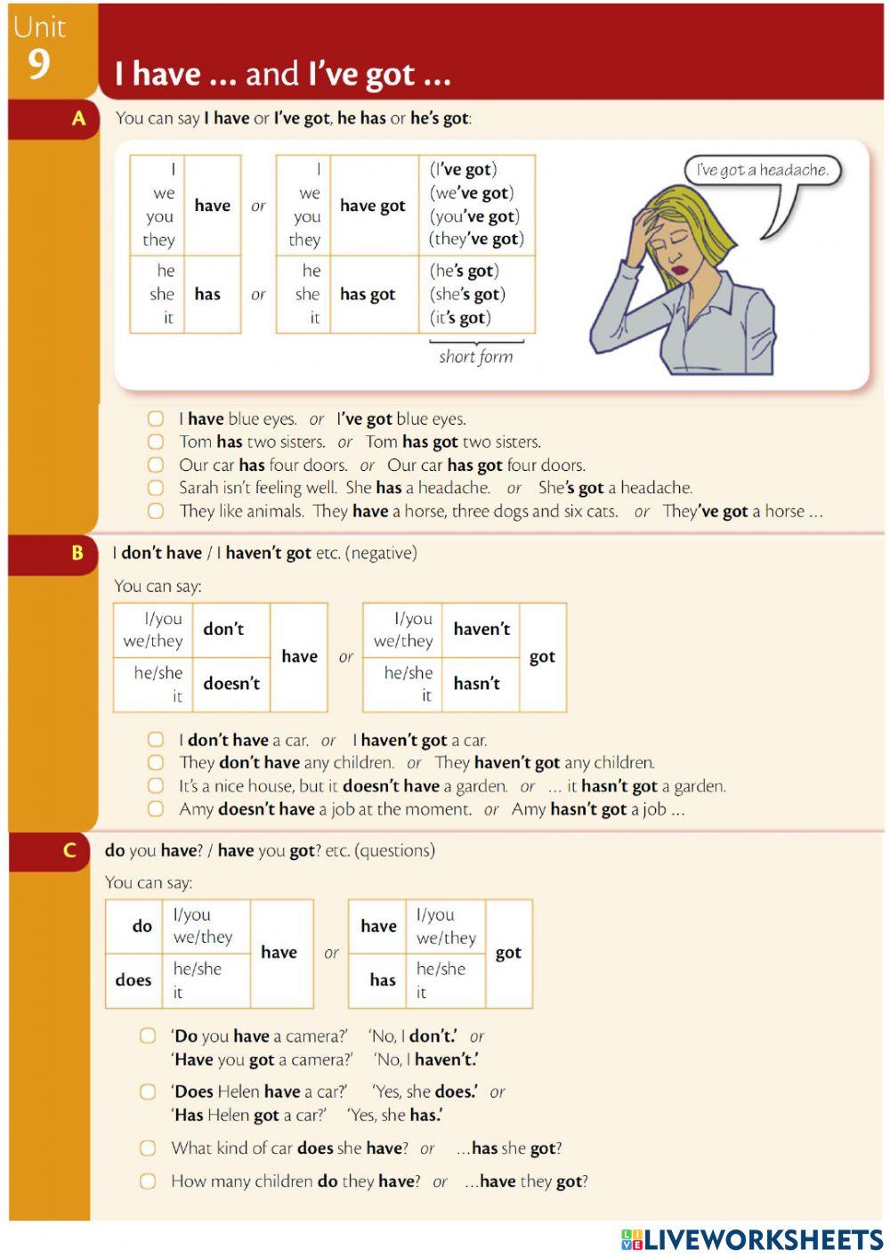 Unit 9 I have... and I've got... worksheet | Live Worksheets