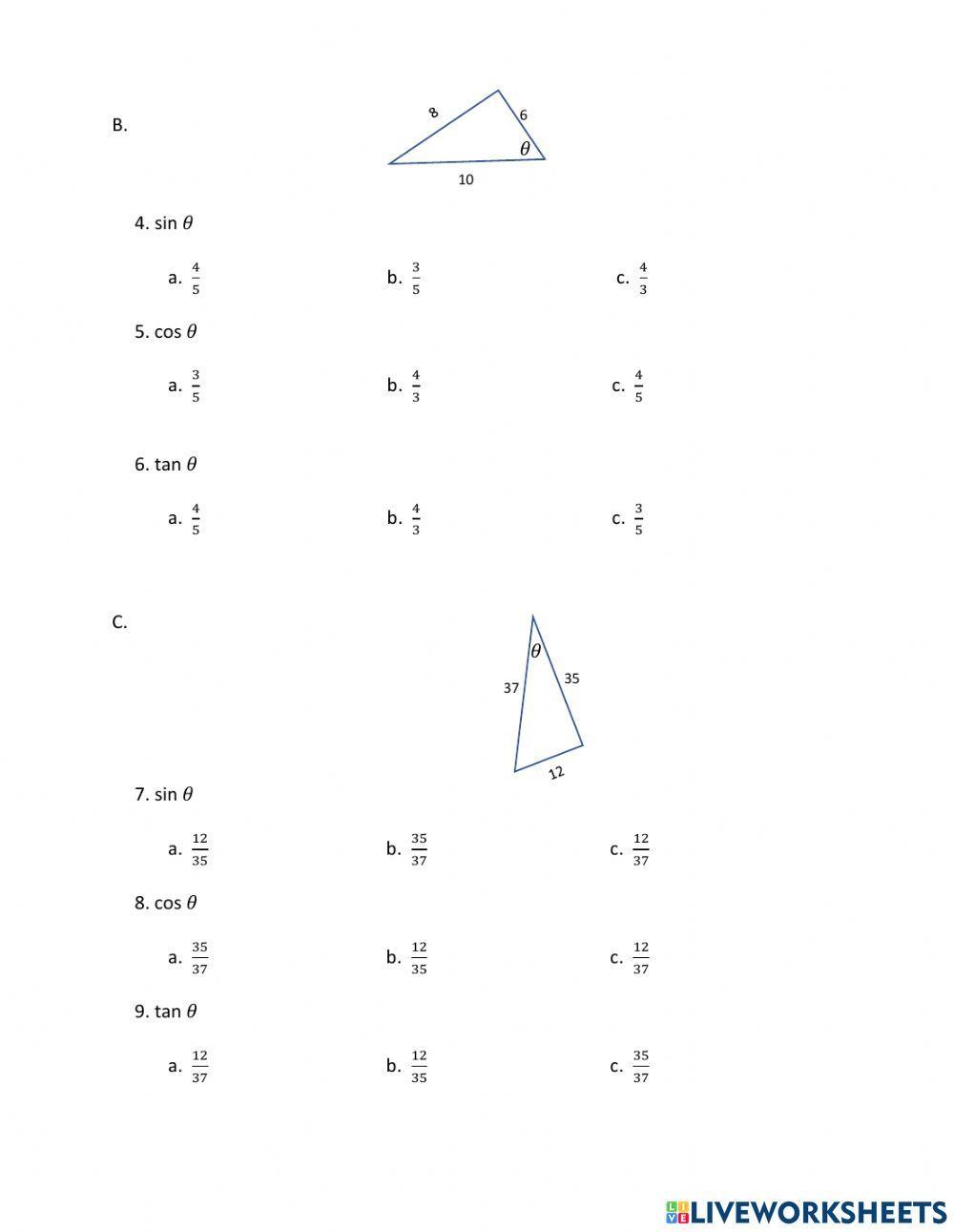 Trigo Ratios (S… | Free Interactive Worksheets | 1669477