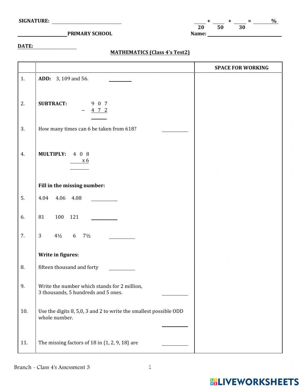 Maths Quiz 3 online exercise for | Live Worksheets