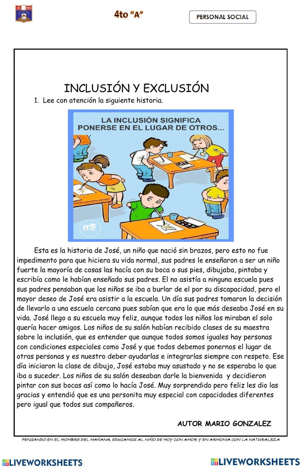 INCLUSION Y EXC… | Free Interactive Worksheets | 3489777