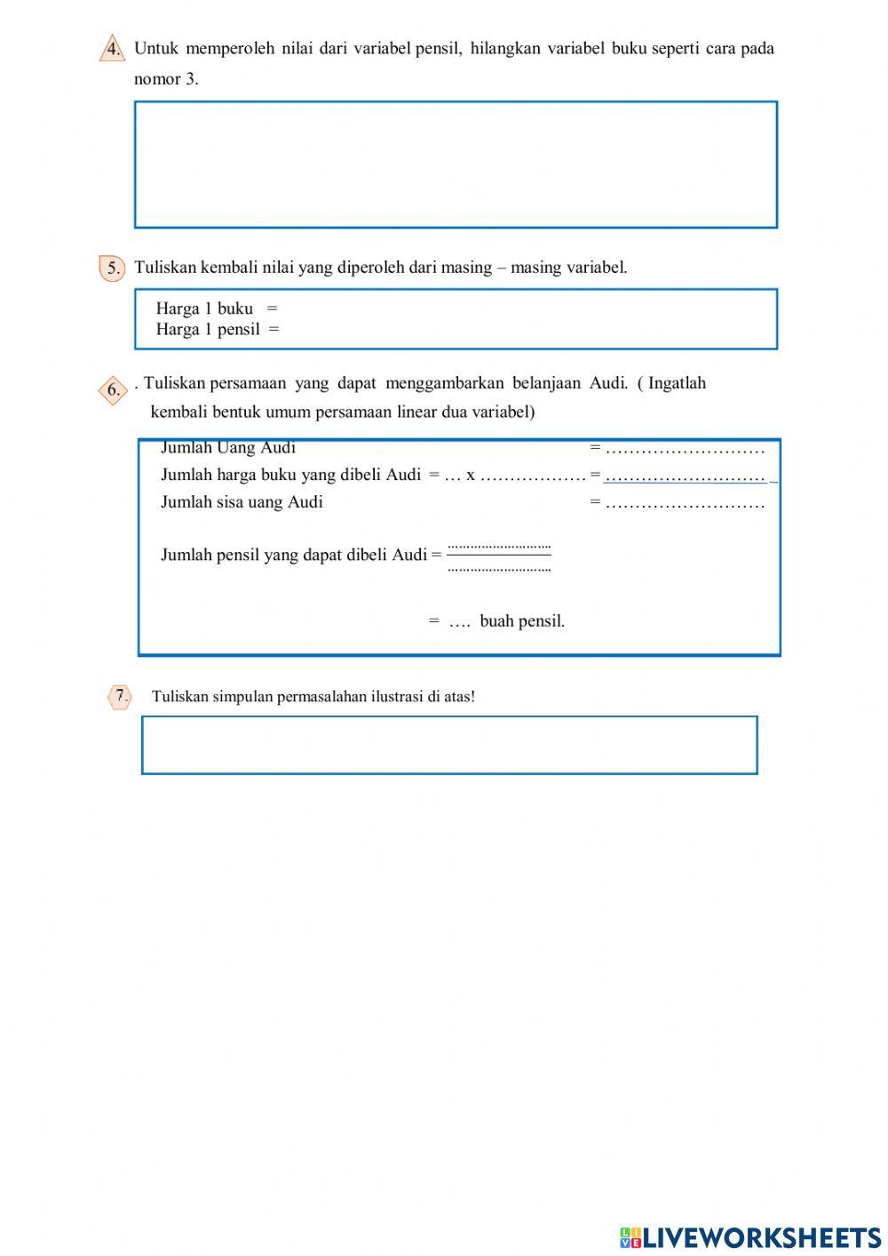 SPLDV metode eliminasi interactive worksheet | Live Worksheets