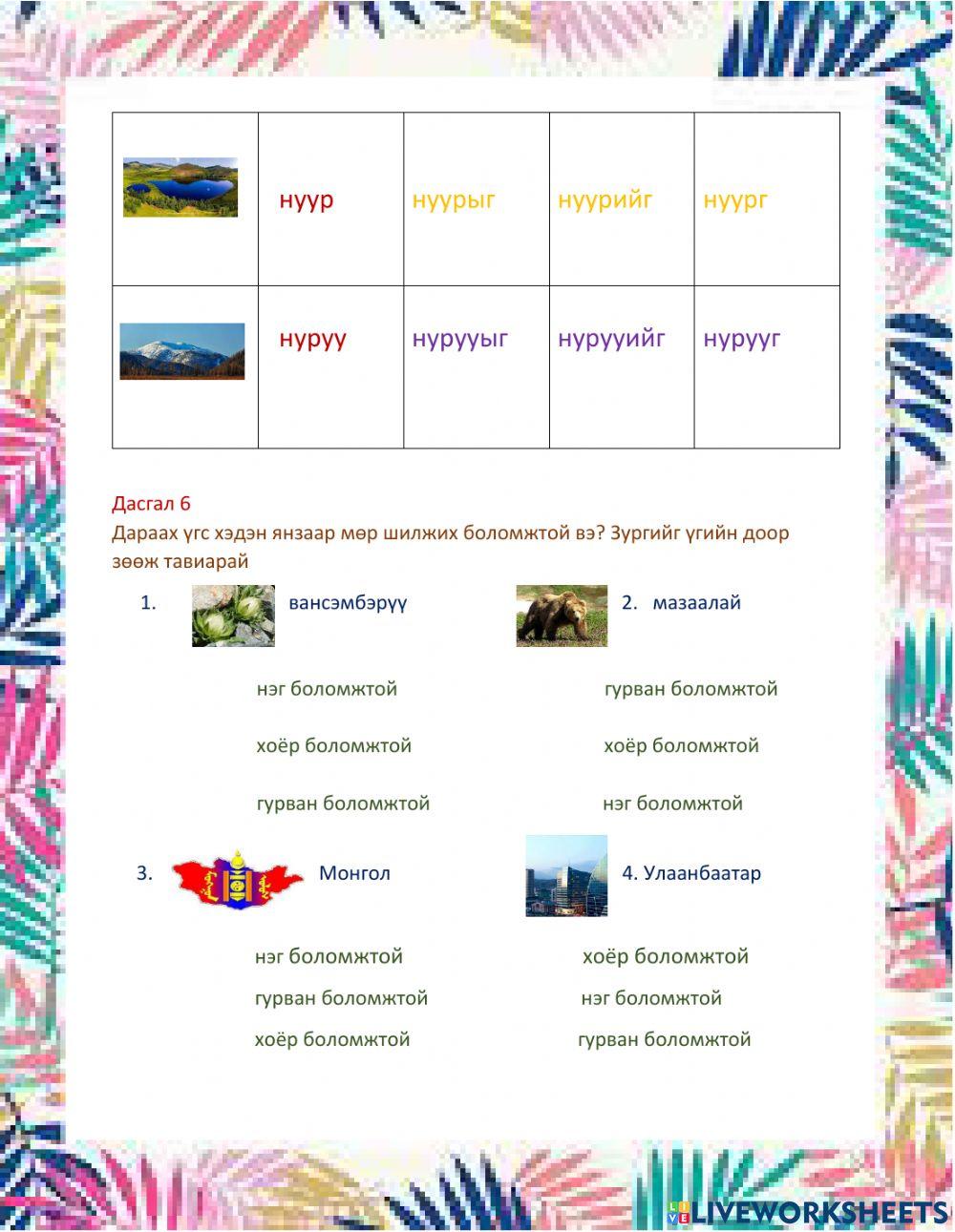 Миний эх орон интерактив ИБМХСТөв дунд түвшин Online Exercise For