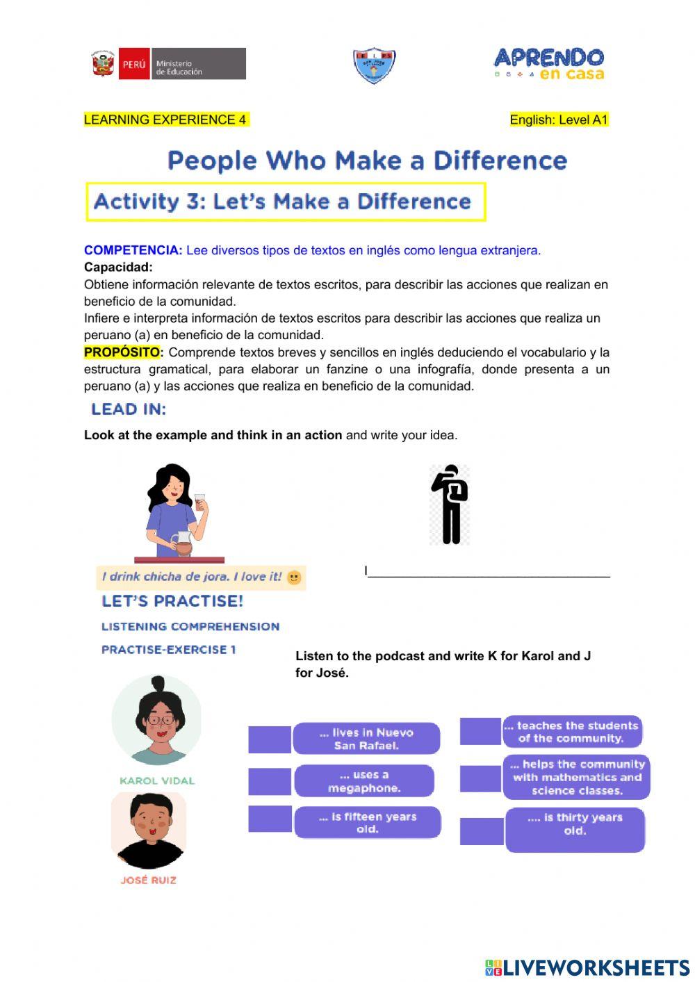 People who make a difference online activity for Level A1 | Live Worksheets