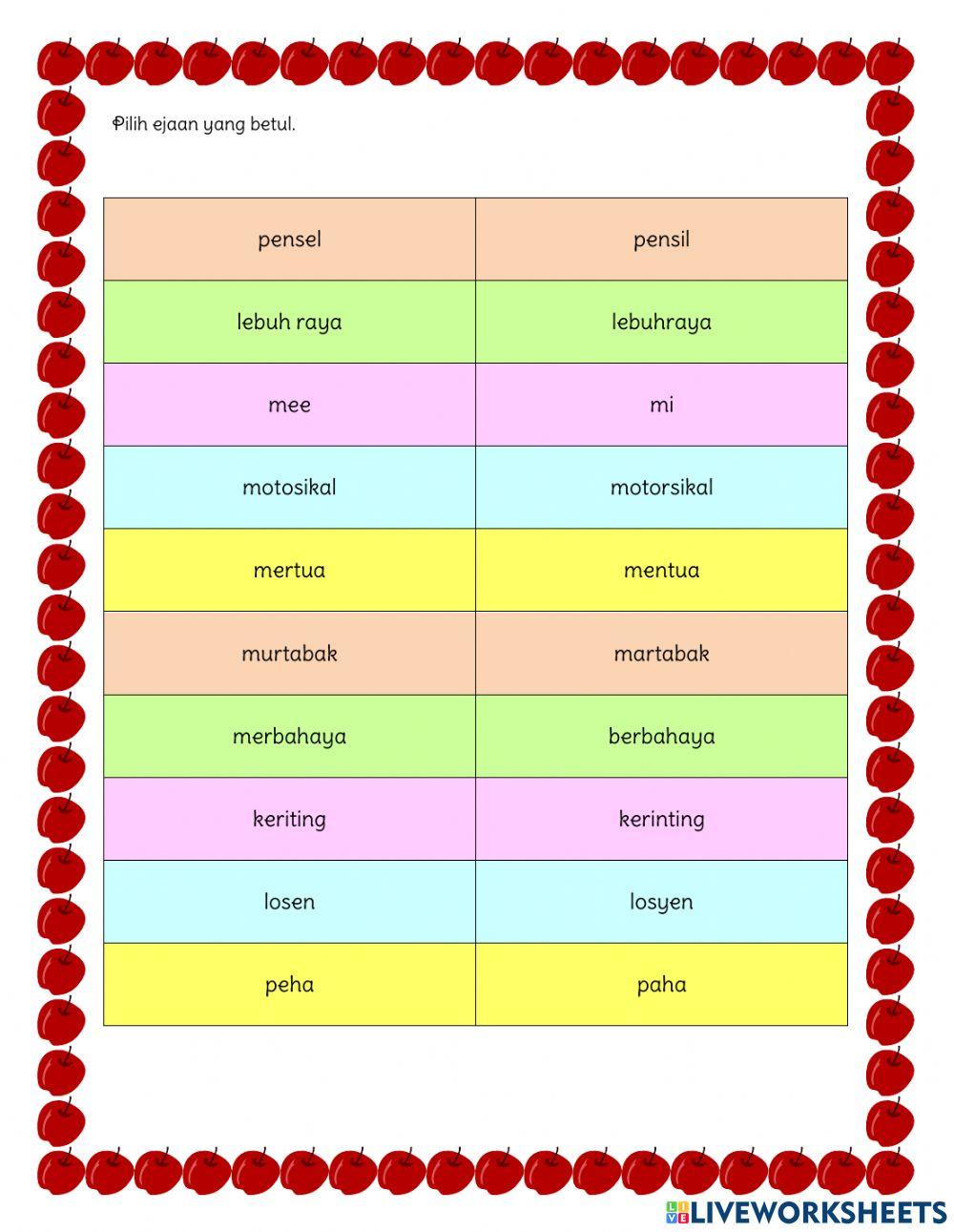 Ejaan 1670326 | AZIRA_AHMAD | Live Worksheets