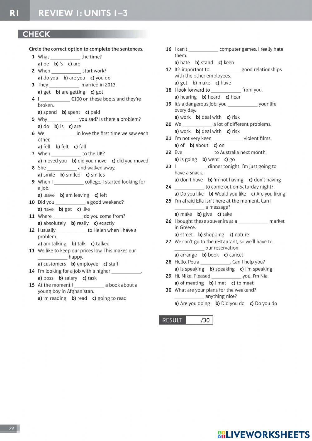 Revision Units 1, 2 and 3 SOPreInt worksheet | Live Worksheets