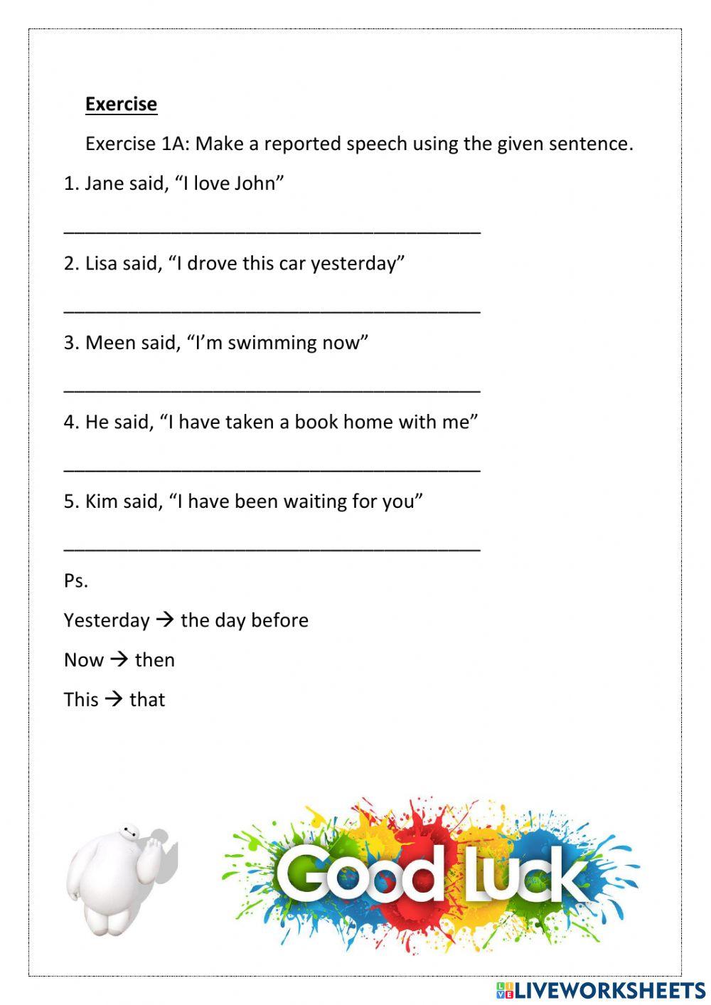 Reported Speech Gr.6 online exercise for | Live Worksheets