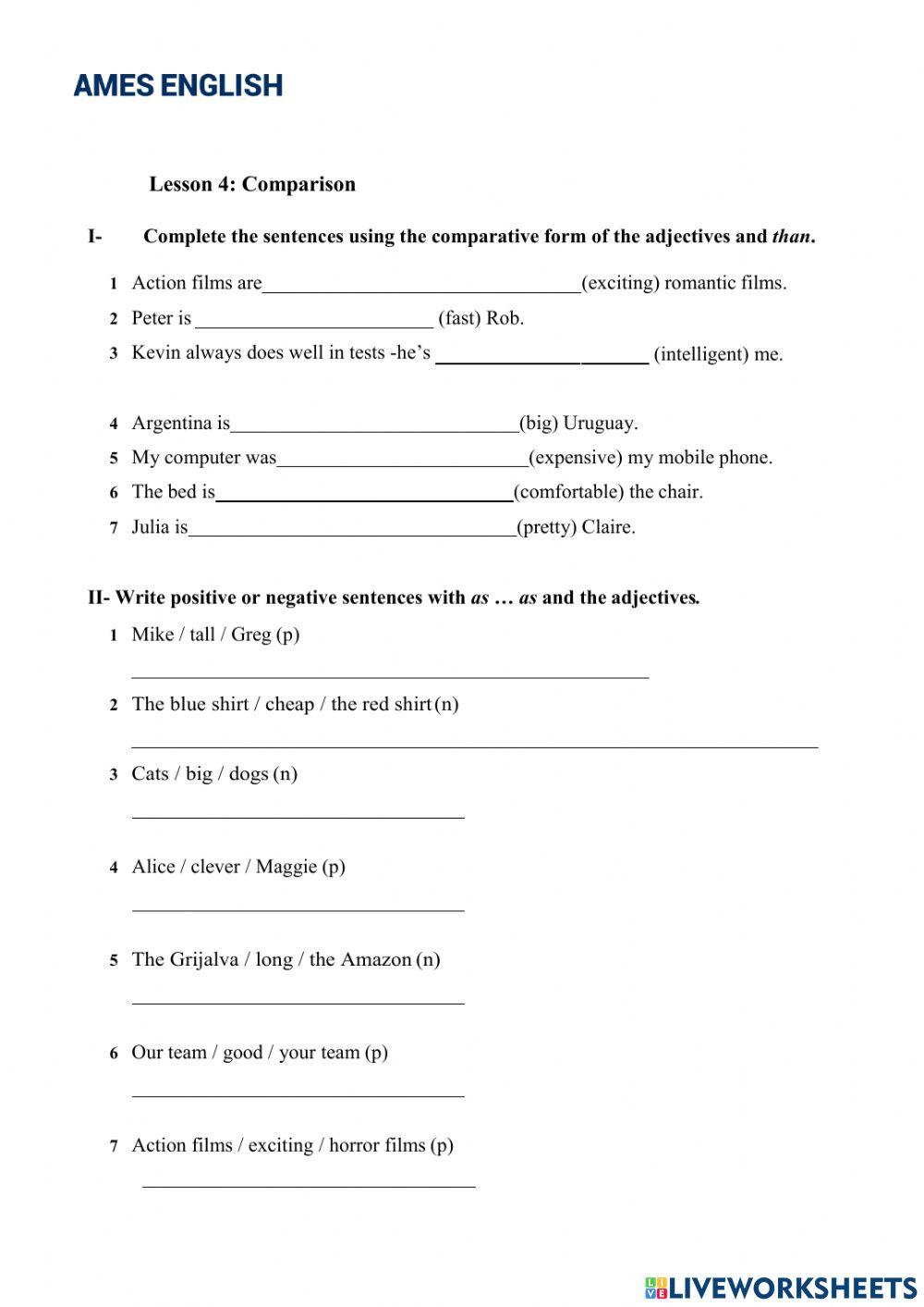 Comparison | Free Interactive Worksheets | 1670488