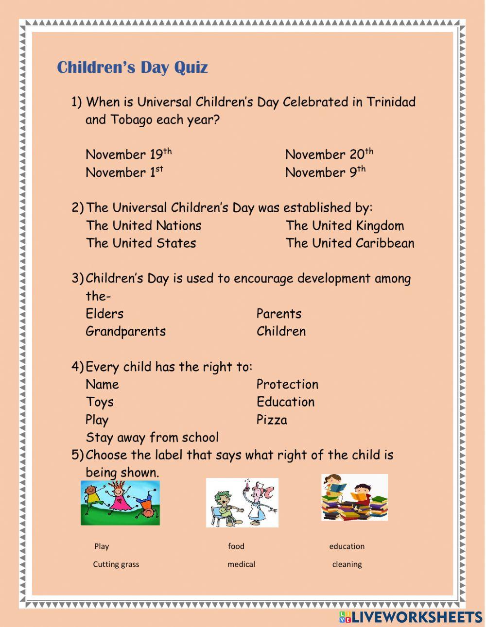 Children's Day Quiz online exercise for | Live Worksheets