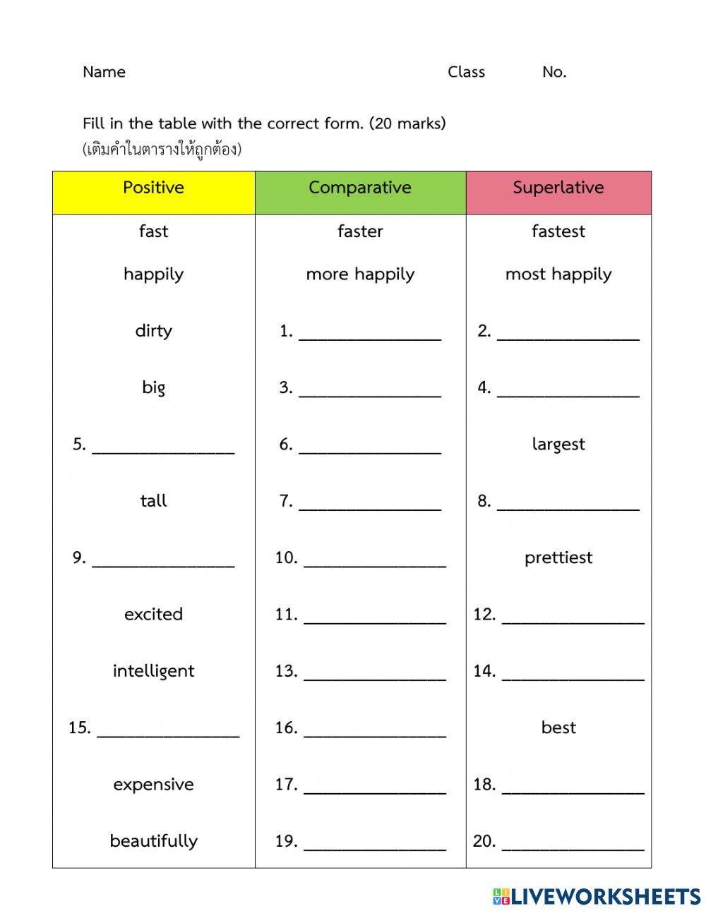 comparative 1 online exercise for | Live Worksheets