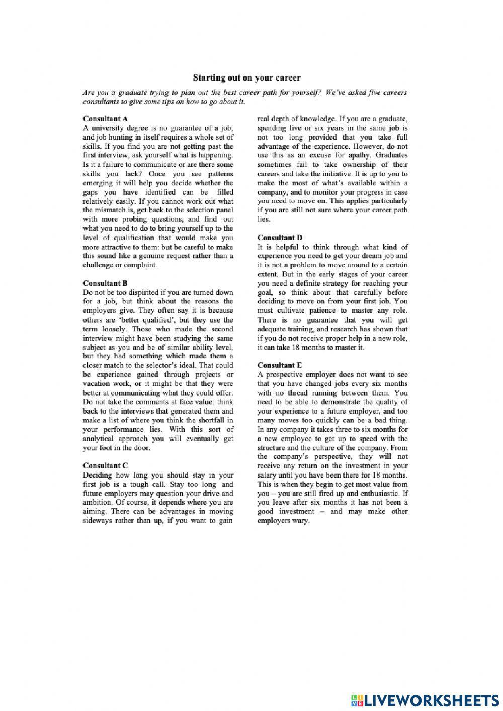 Reading CAE part 8 worksheet | Live Worksheets