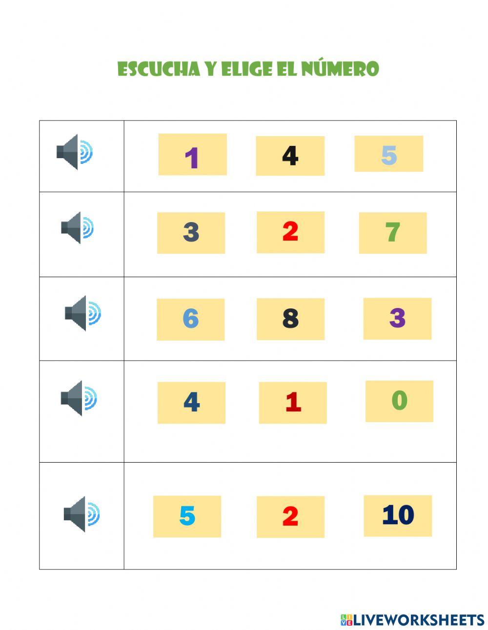 Reconocimiento numérico worksheet | Live Worksheets