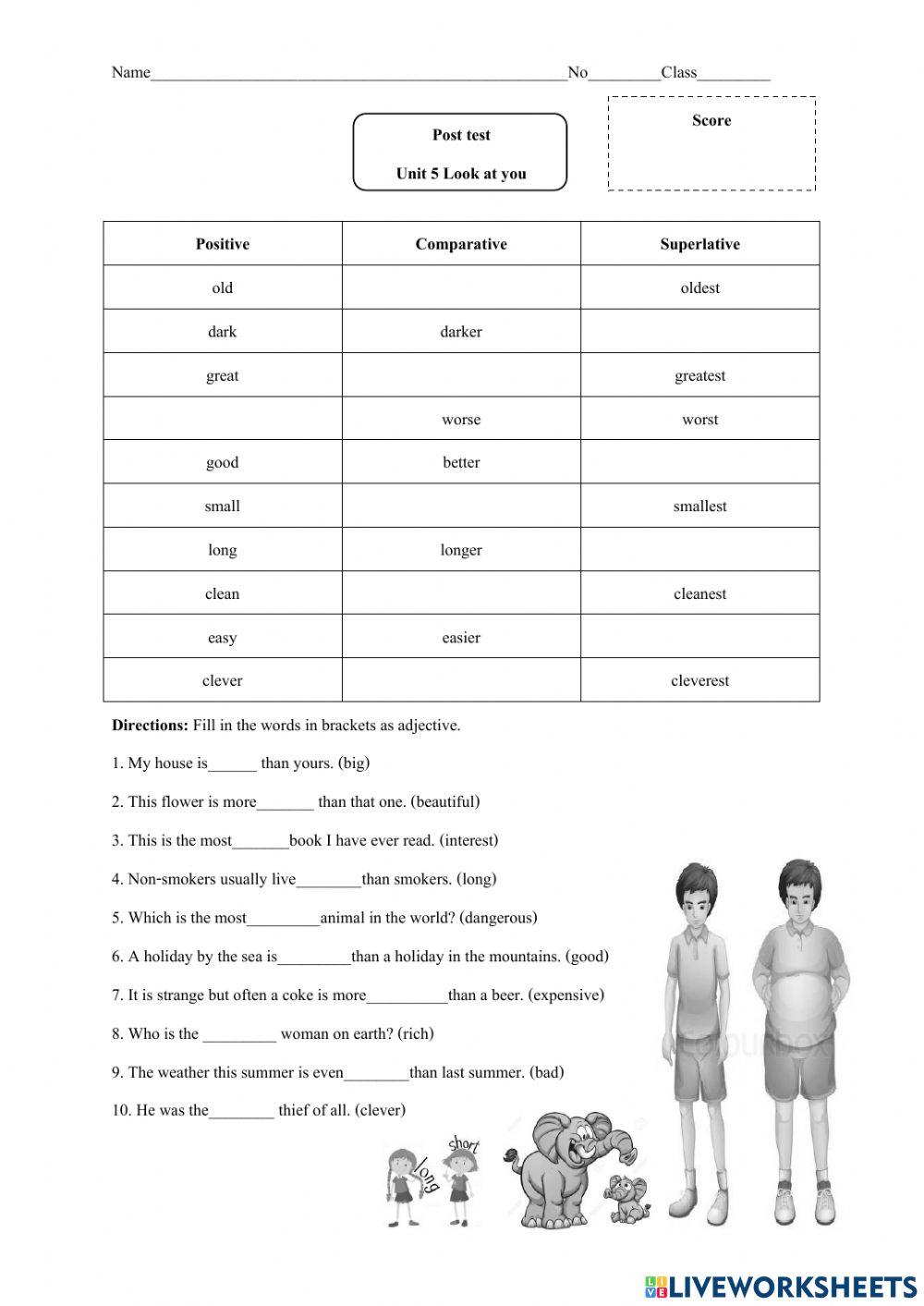 Post test - comparison online exercise for | Live Worksheets