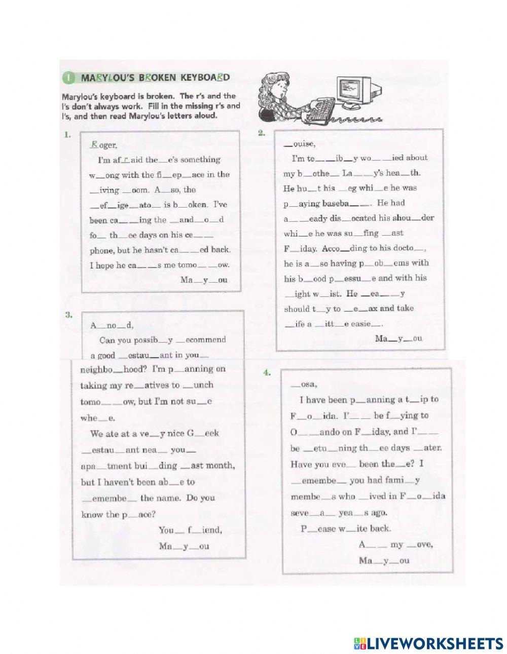 Broken keyboard worksheet | Live Worksheets