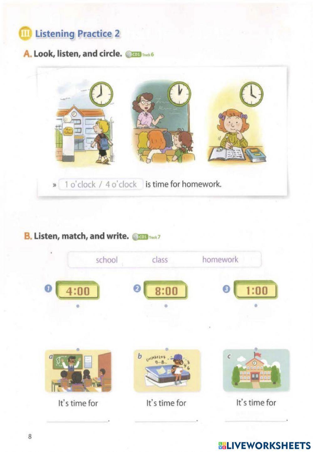 Listening- time 5298459 | Oanh | LiveWorksheets