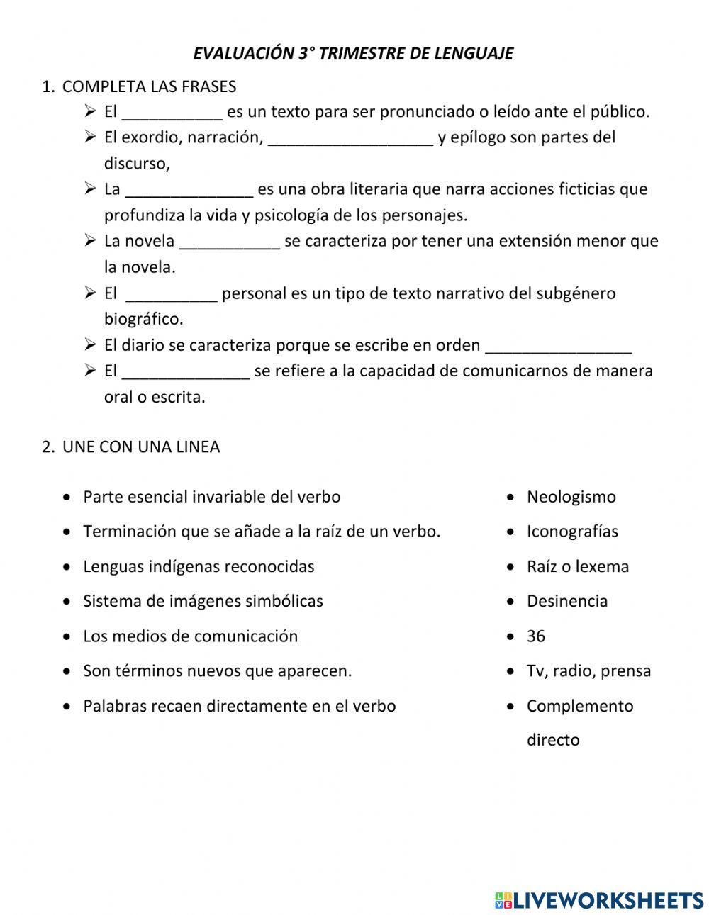 EVAL 3° TRIM LE… | Free Interactive Worksheets | 1673896