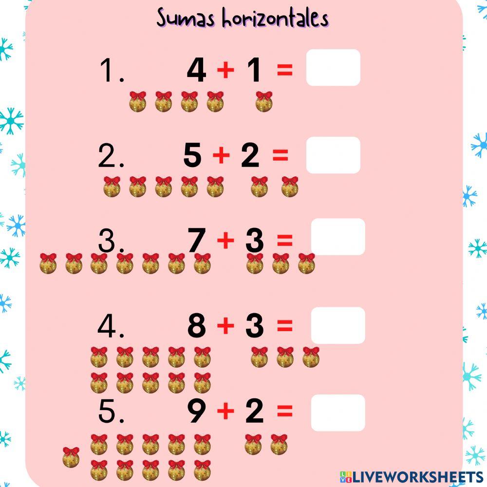 Sumas horizontales interactive exercise | Live Worksheets