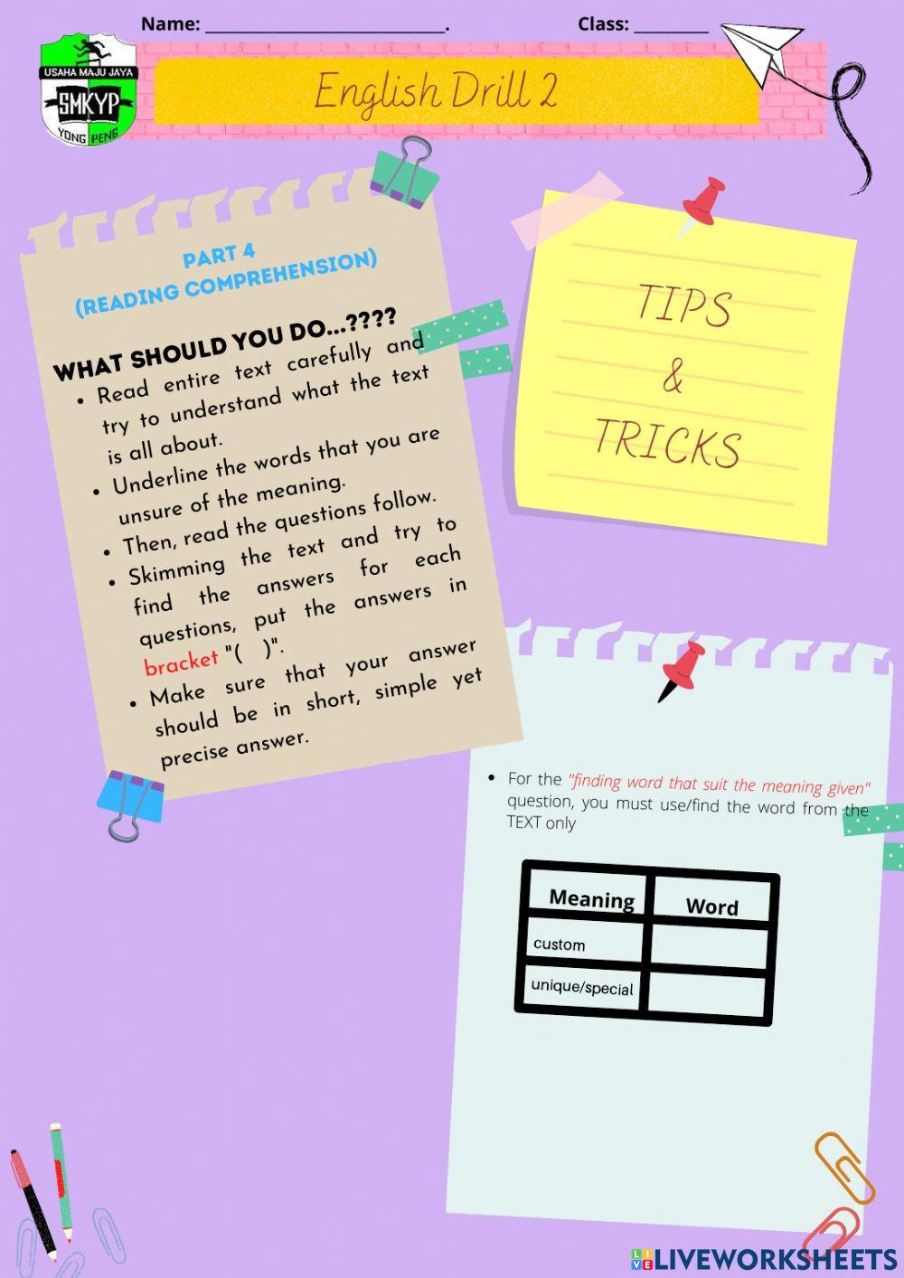 English Drill 2 worksheet | Live Worksheets