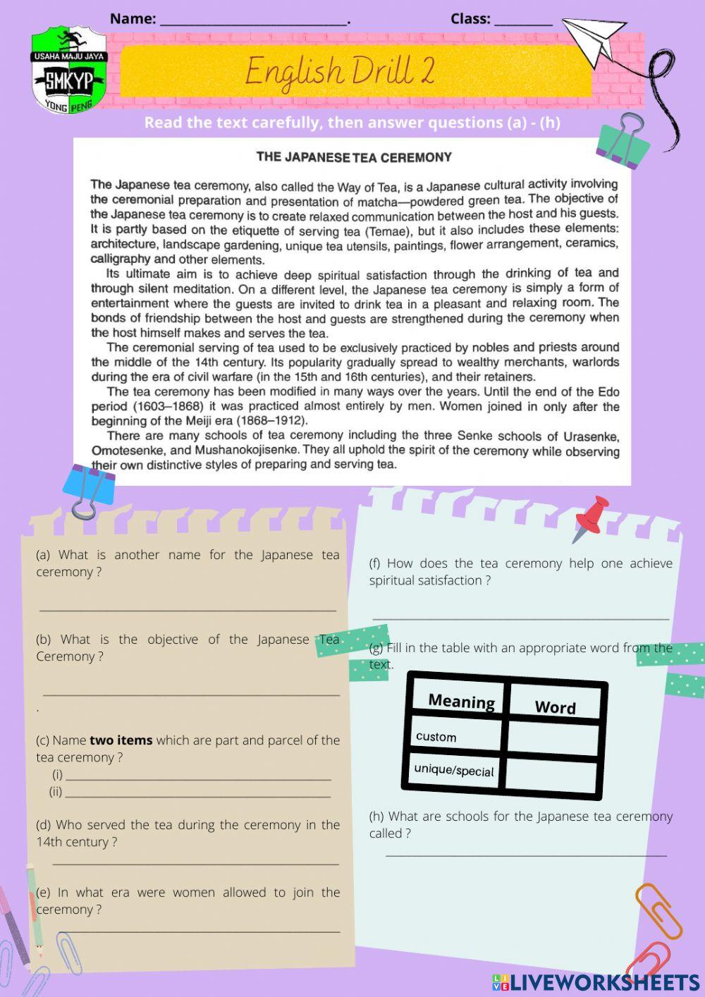 English Drill 2 worksheet | Live Worksheets