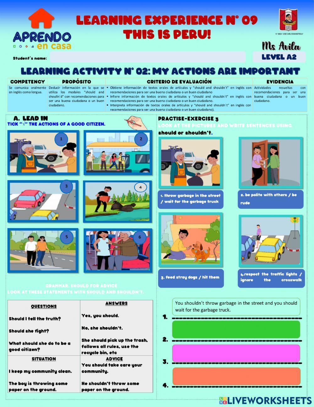 My actions are important exercise | Live Worksheets