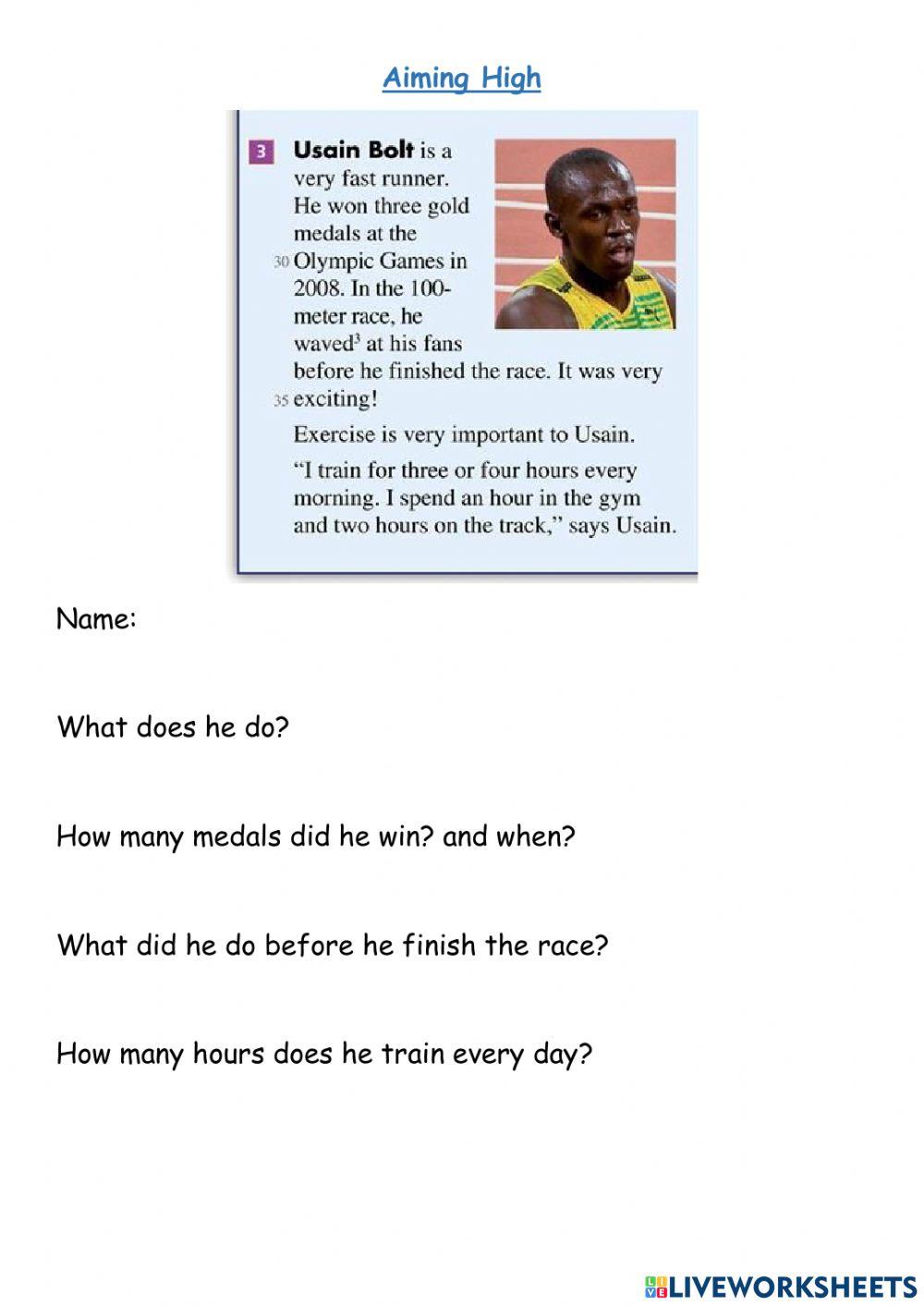 Aiming high worksheet | Live Worksheets