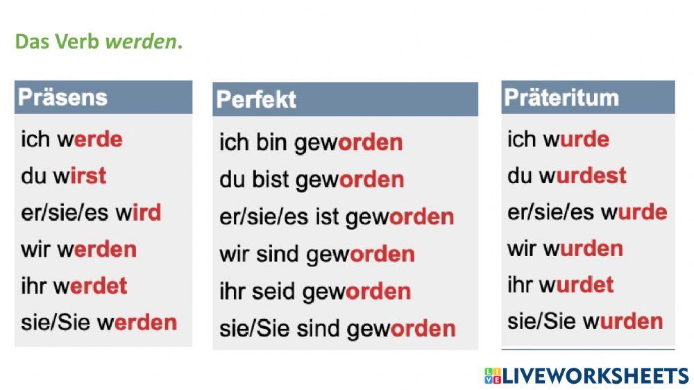 Das Verb 'werde… | Free Interactive Worksheets | 3491234