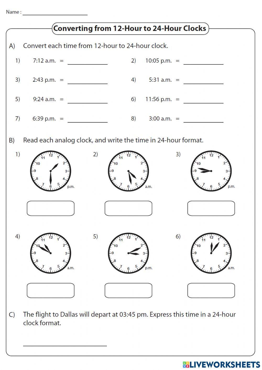 Practicing the 24 Hour Clock 2601178 | msmothersill