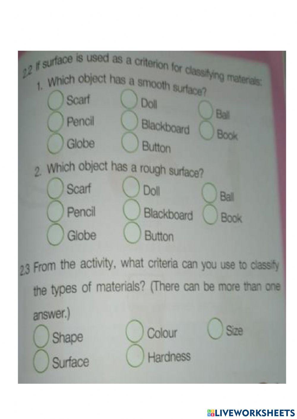 Materials test1 worksheet | Live Worksheets
