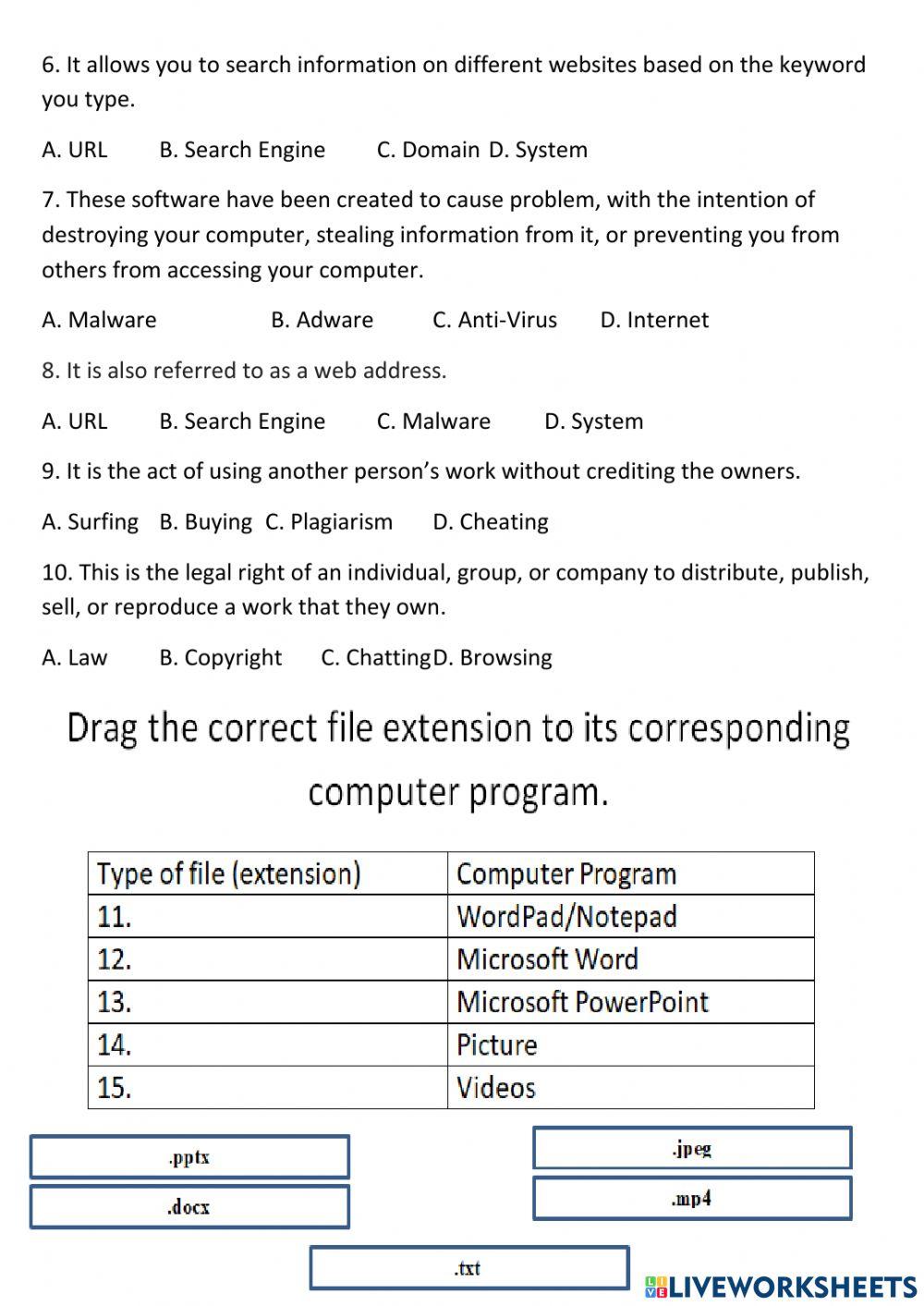 Exam TLE !st Quarter Assessment online exercise for | Live Worksheets