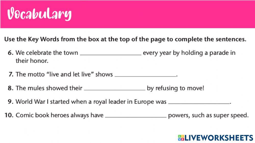 Vocabulary lesson 2 activity | Live Worksheets