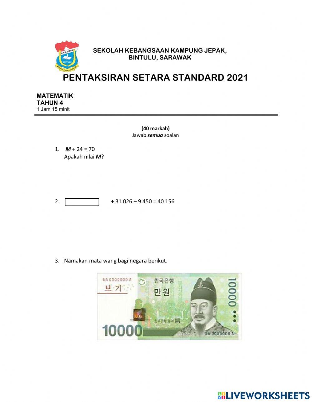 PSAT MT thn4 worksheet | Live Worksheets