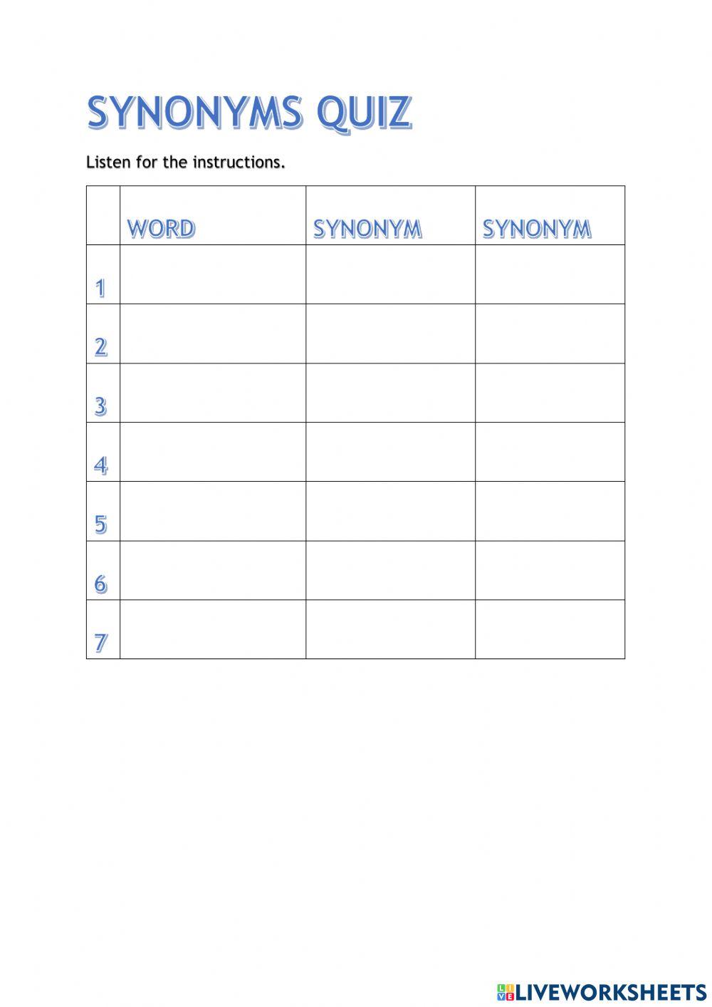 synonym quiz c words online exercise for | Live Worksheets