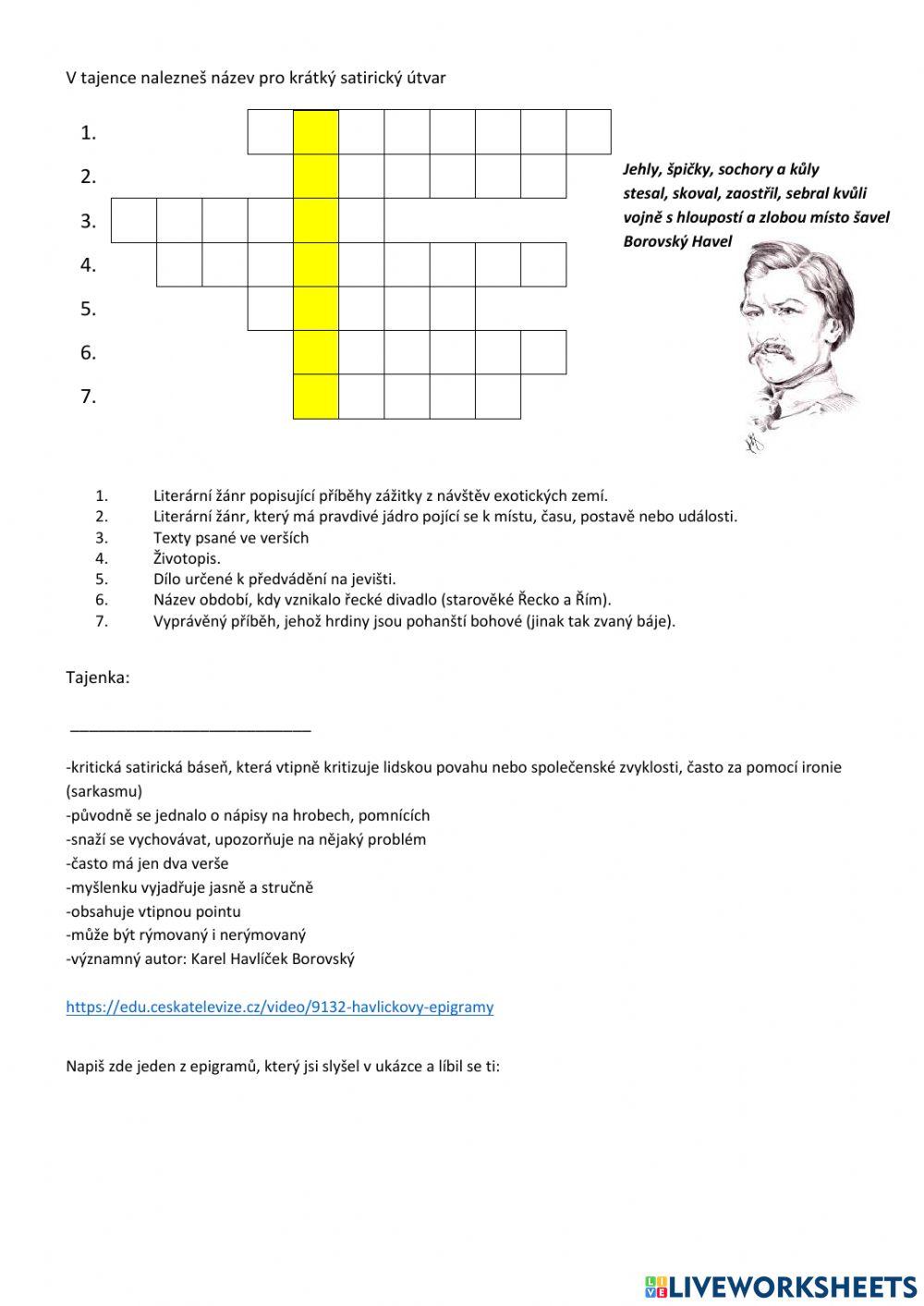 Epigram worksheet | Live Worksheets