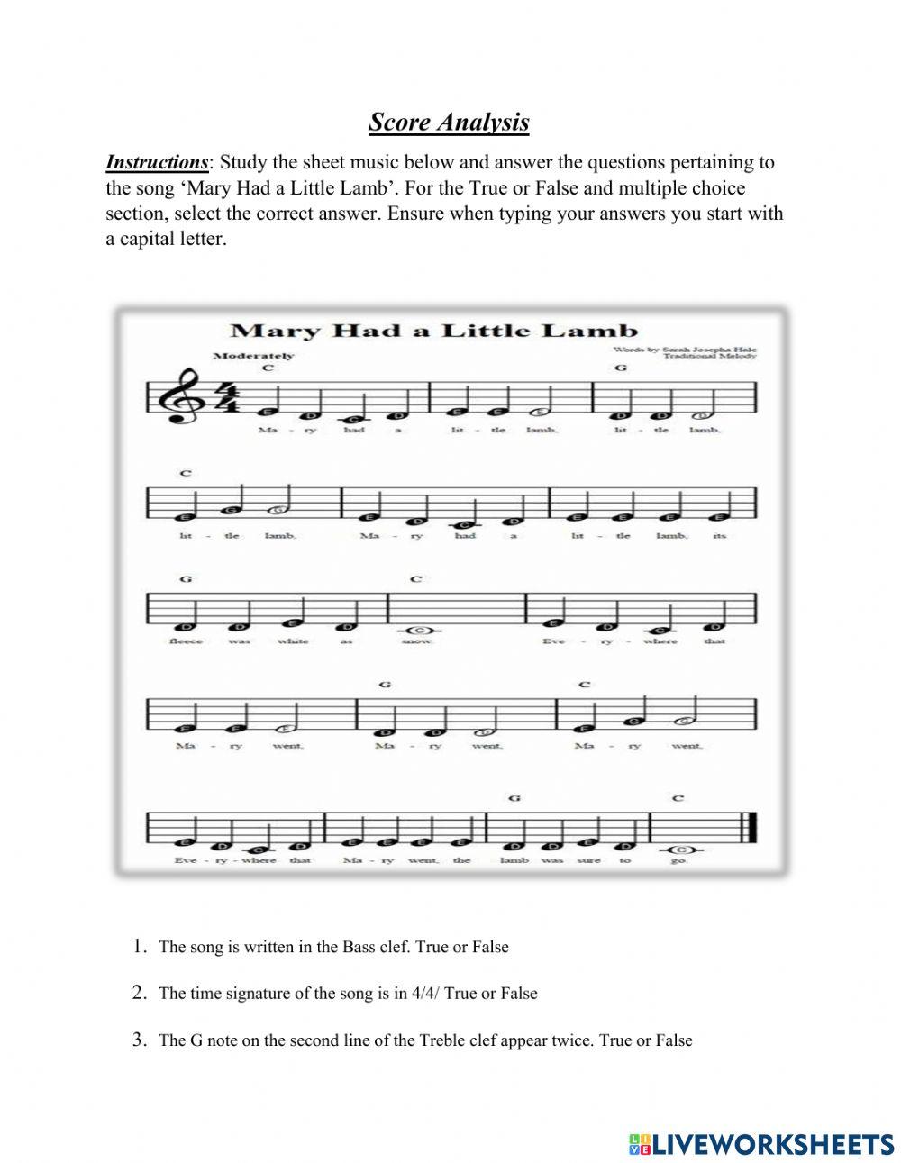Jr. Score Analysis online exercise for | Live Worksheets