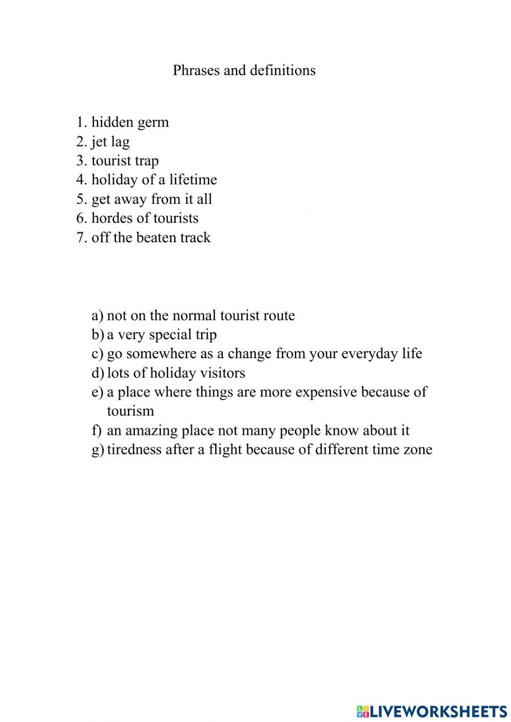 Phrases and definitions worksheet | Live Worksheets