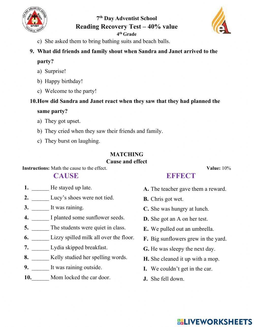 Reading recovery test online exercise for | Live Worksheets