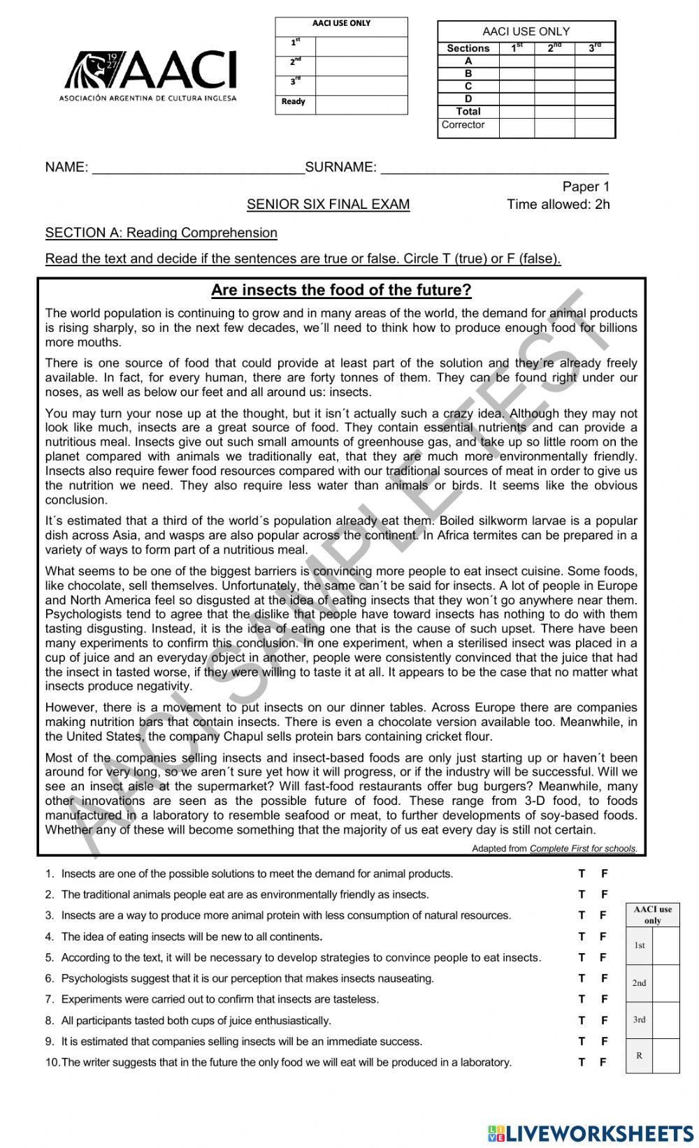 SR 6 FINAL EXAM 2021 online exercise for | Live Worksheets