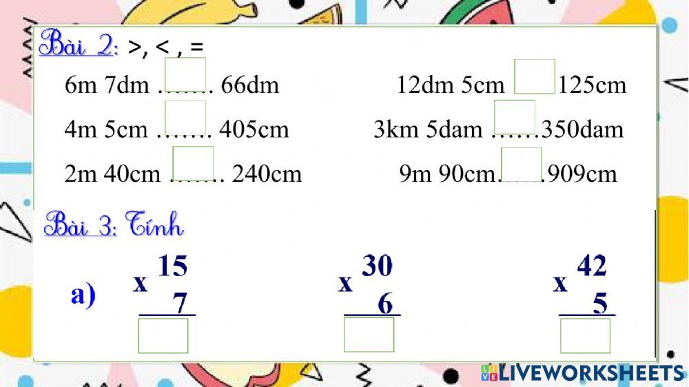 Toan lop 3 | Free Interactive Worksheets | 1675703