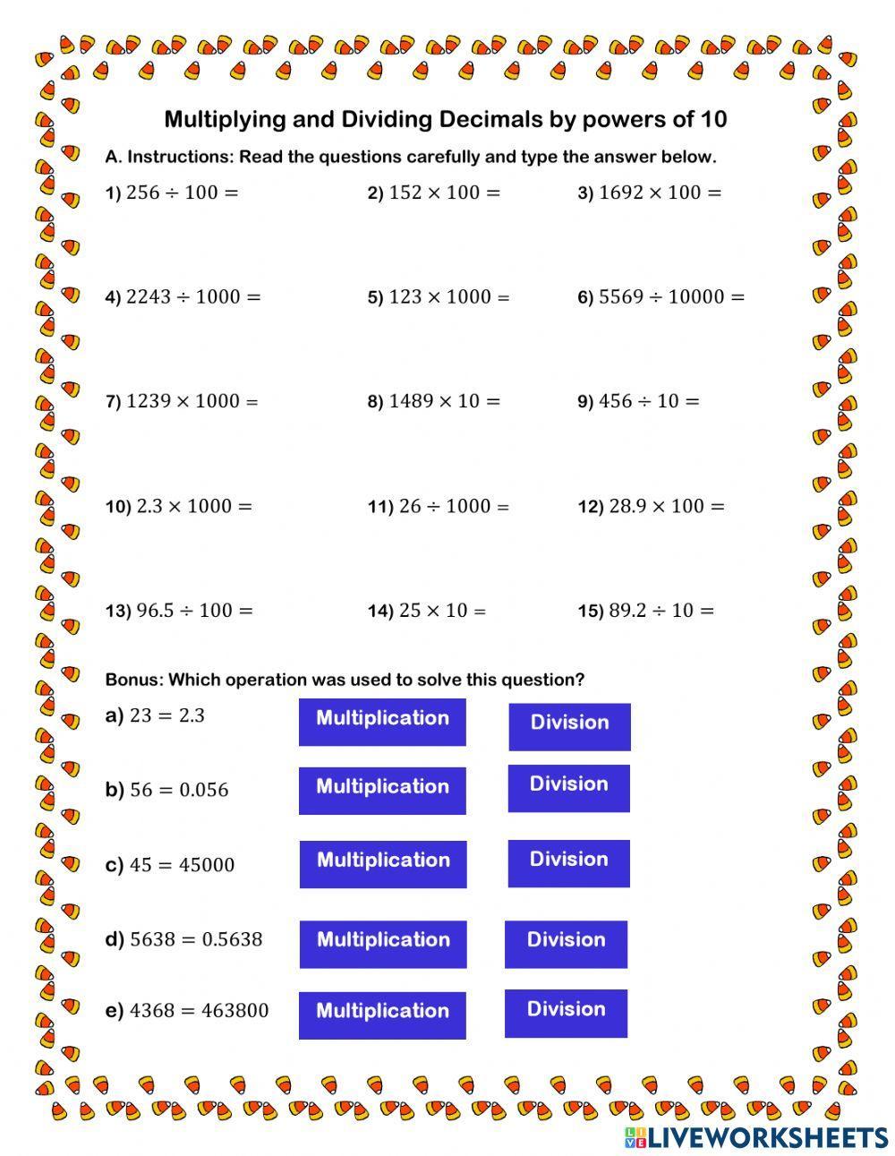 Multiplying And Dividing By Powers Of 10 Worksheet Live Worksheets Multiplying And Dividing By Powers Of 10 Worksheet Live Worksheets