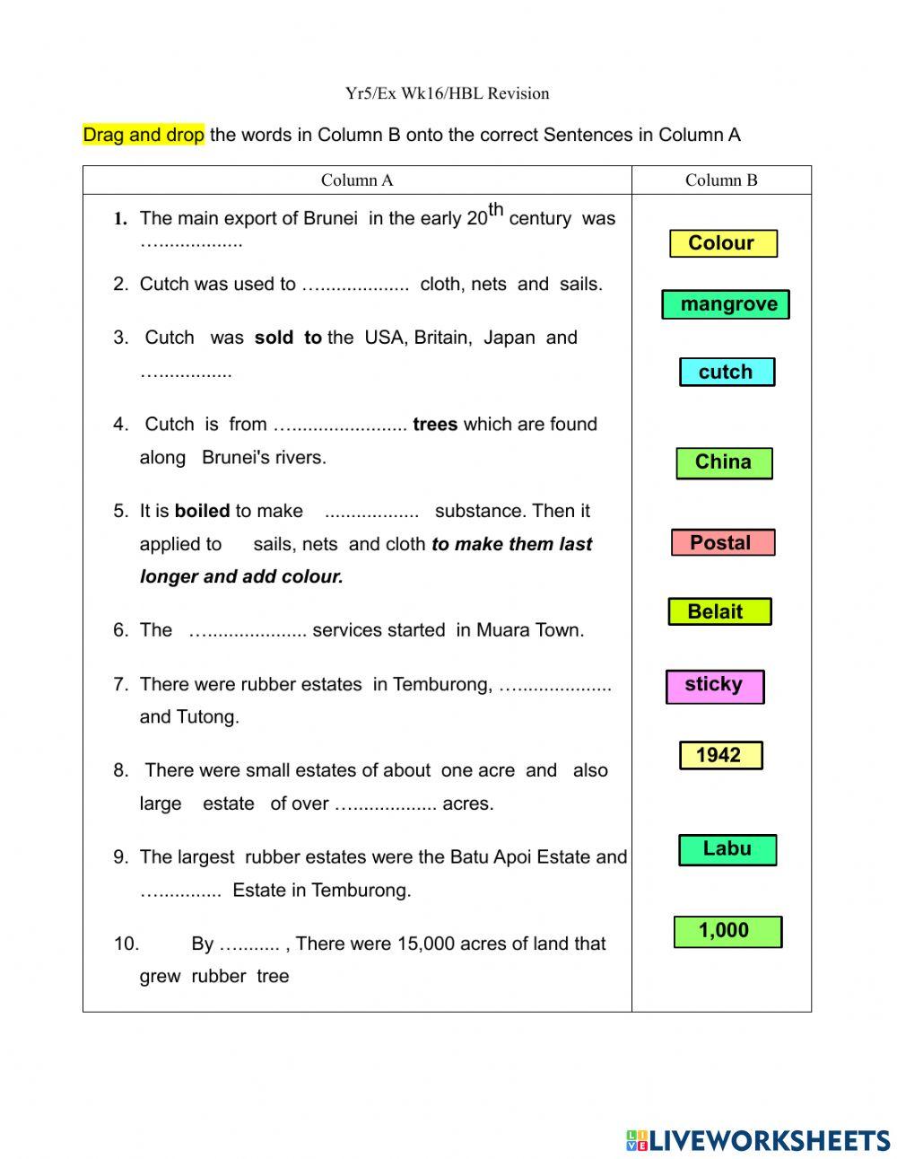 Yr5 Ex Wk16 HBL… | Free Interactive Worksheets | 1675836