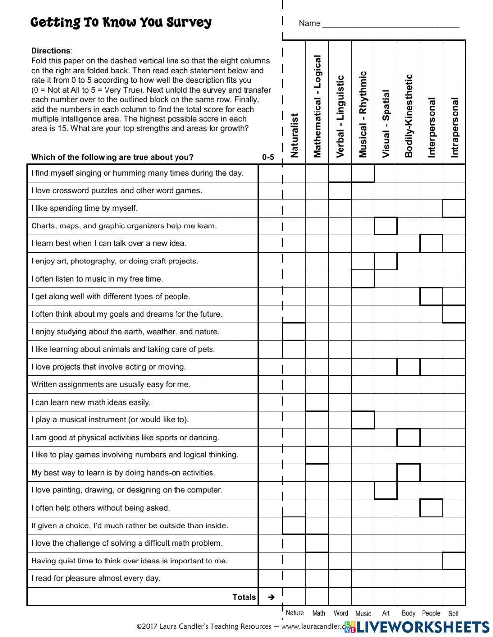 Multiple Intelligence Survey interactive worksheet | Live Worksheets Multiple Intelligence Survey interactive worksheet | Live Worksheets