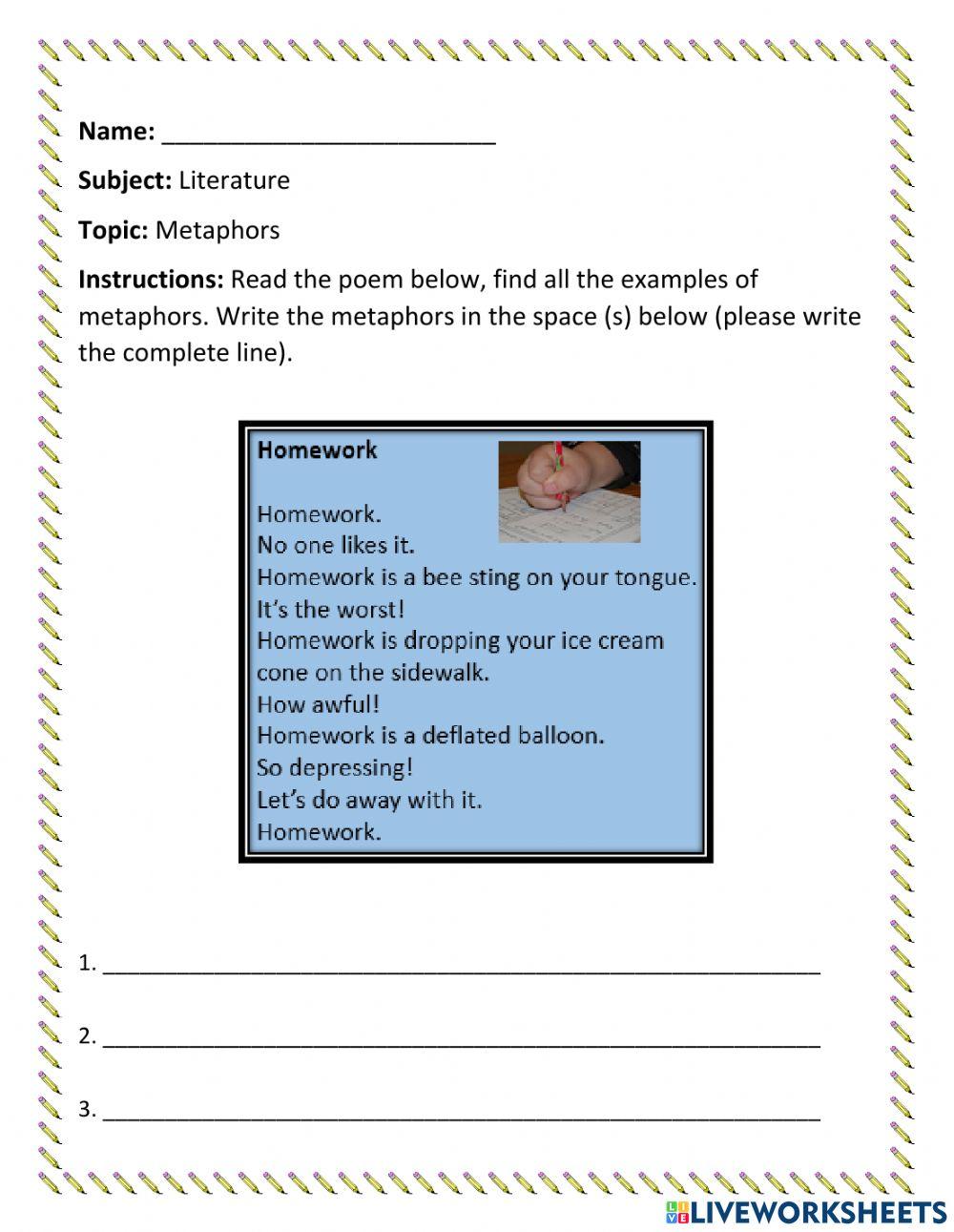 Literature-Metaphors-Grade: 6 online exercise for | Live Worksheets
