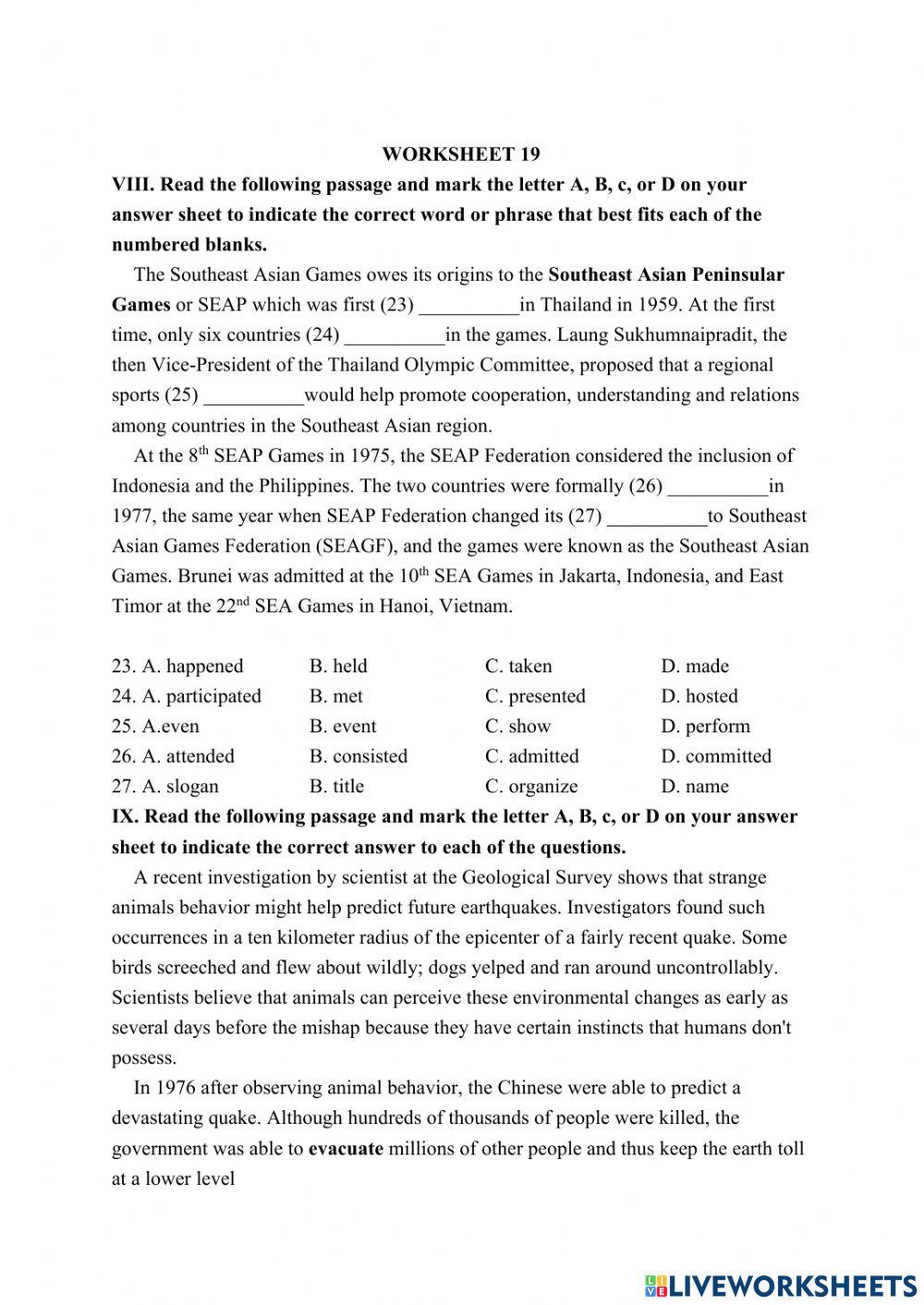 Worksheet 19 online exercise for | Live Worksheets