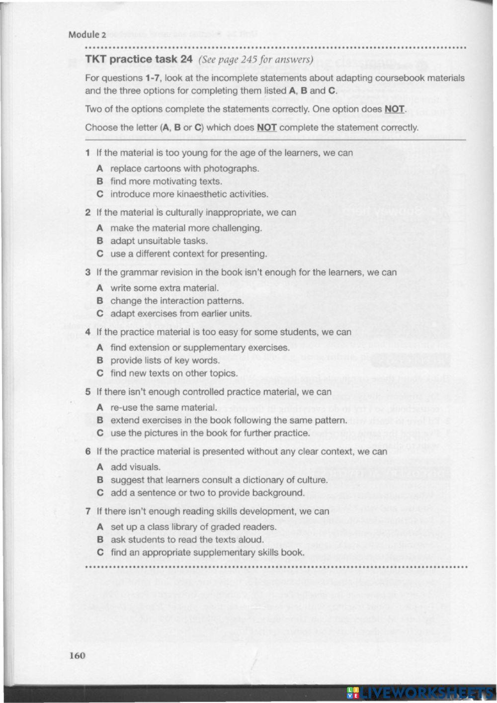 Unit 24 Selection and use of coursebook materials interactive worksheet ...