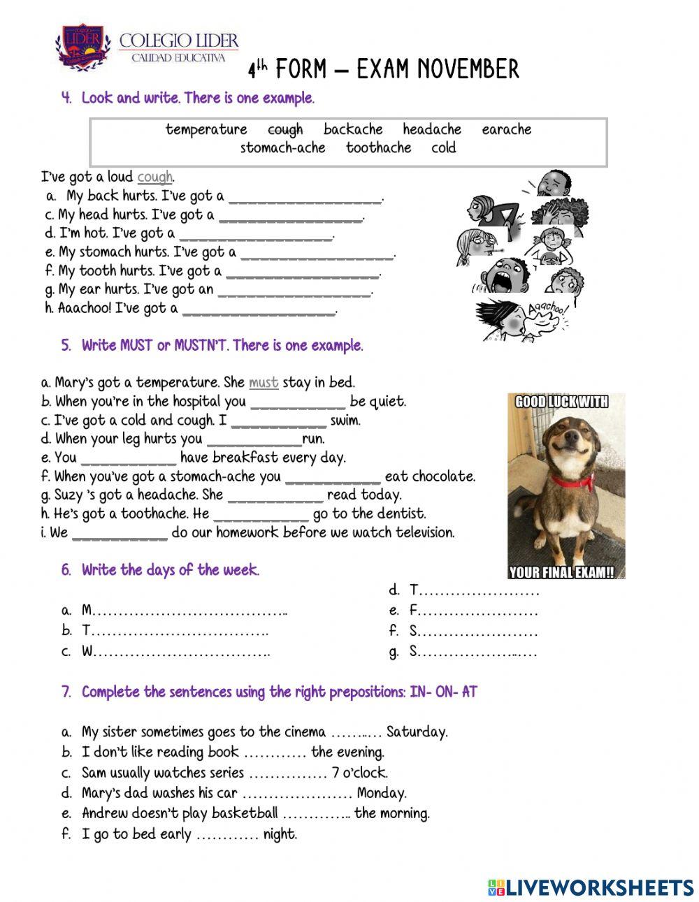 4th Form Exam 1676121 | Carla Vanzella | Live Worksheets